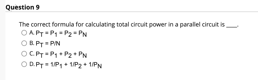 Solved Question 9 = = The correct formula for calculating | Chegg.com