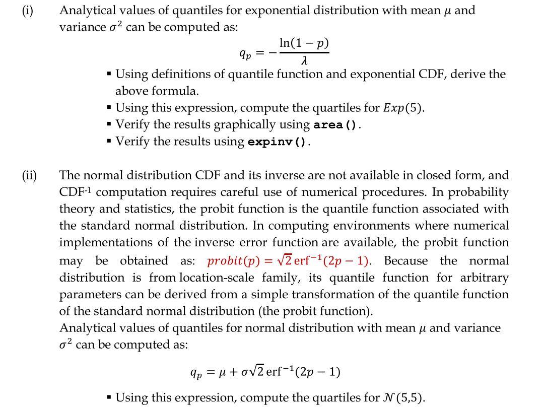 Solved (i) Analytical values of quantiles for exponential | Chegg.com