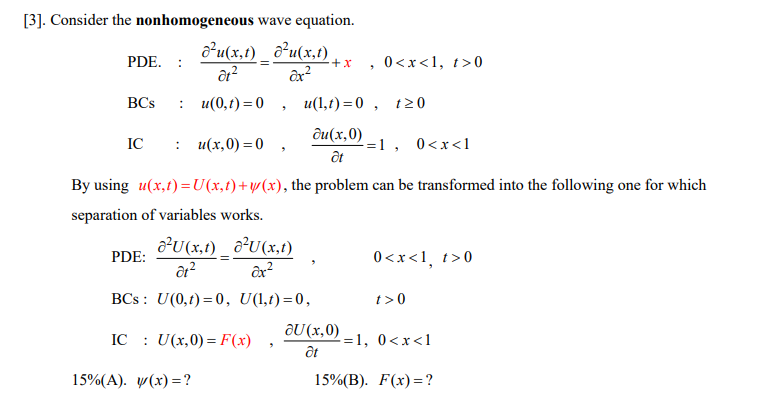 Solved + X : 9 : [3]. Consider the nonhomogeneous wave | Chegg.com