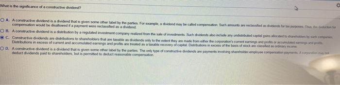 Solved What is the significance of a constructive dividend? | Chegg.com