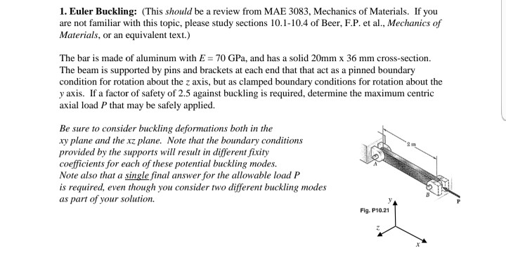 Solved 1. Euler Buckling: This should be a review from MAE | Chegg.com