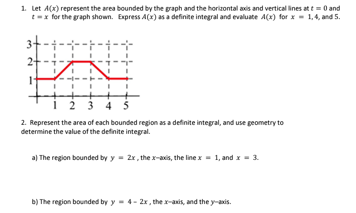 Solved 1. Let A(x) represent the area bounded by the graph | Chegg.com