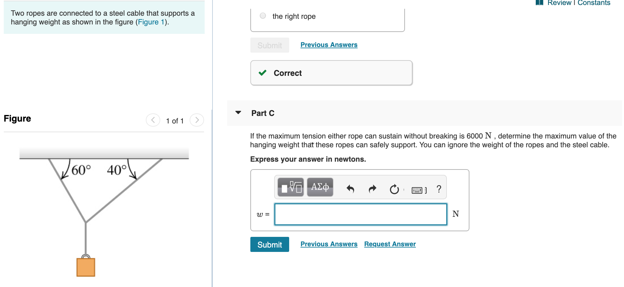 Solved II Review | Constants Two ropes are connected to a | Chegg.com