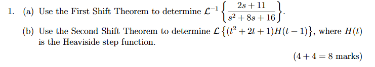 Solved 1. (a) Use the First Shift Theorem to determine 4-1{ | Chegg.com