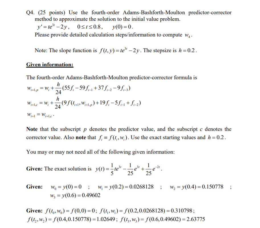 Solved Q4. (25 points) Use the fourth-order | Chegg.com