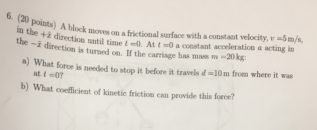 Solved points) A block moves on a frictional surface with a | Chegg.com