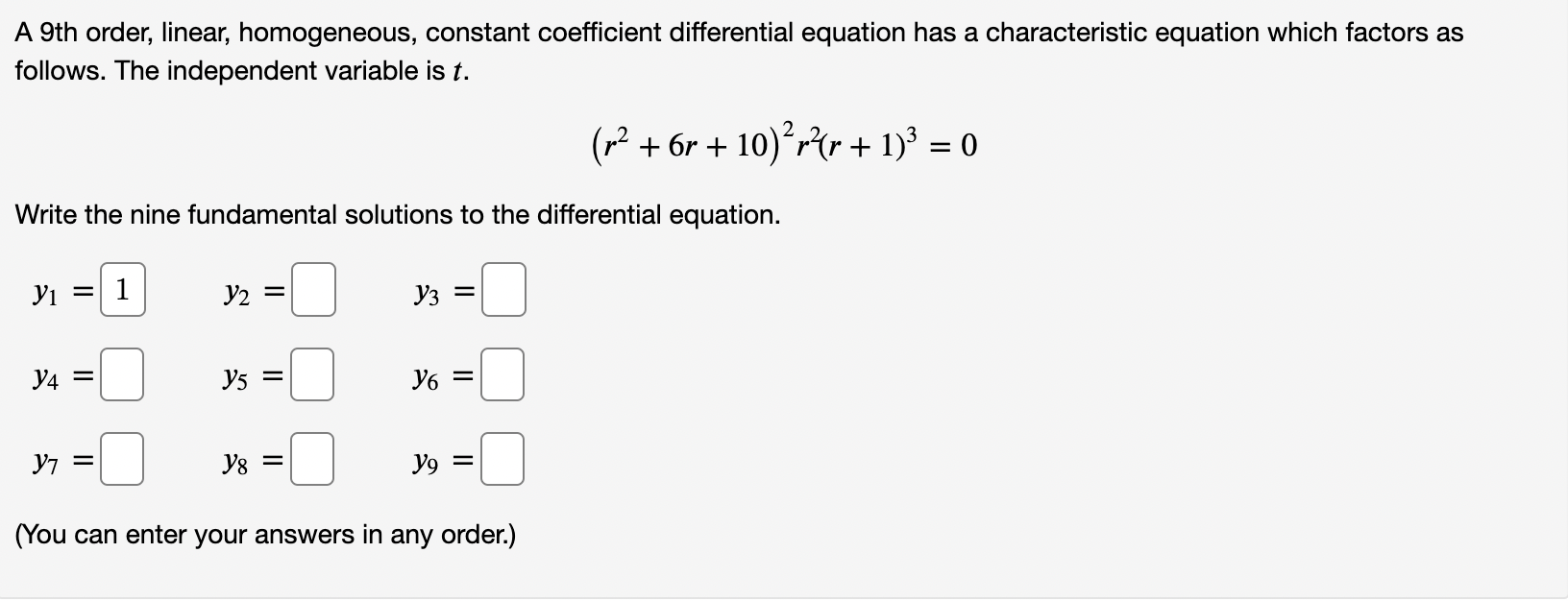 Solved A 9th Order Linear Homogeneous Constant