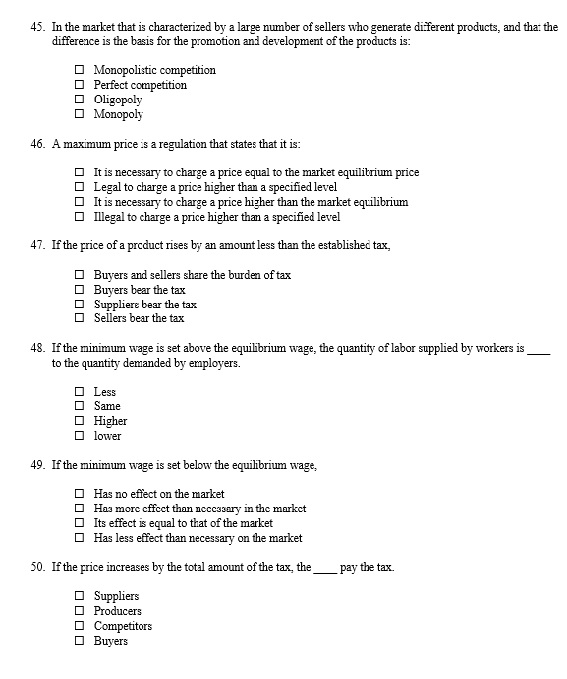 Solved 31. The minimum wage is the best example of a minimum | Chegg.com
