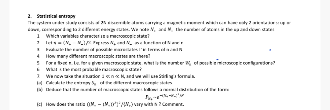 Solved 2. Statistical entropy The system under study | Chegg.com