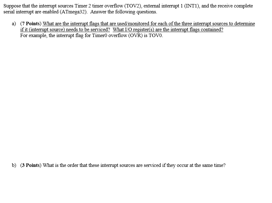Solved Suppose that the interrupt sources Timer 2 timer | Chegg.com