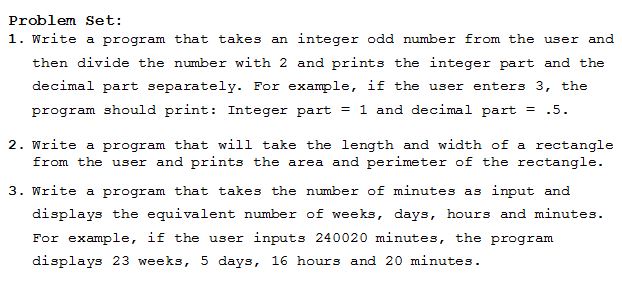 Solved Problem Set: 1. Write a program that takes an integer | Chegg.com