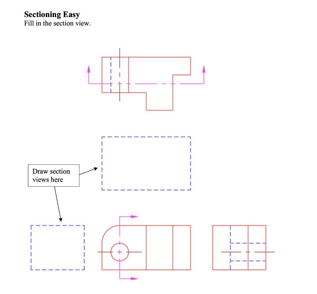 Solved Sectioning Easy Fill in the section view. Draw | Chegg.com