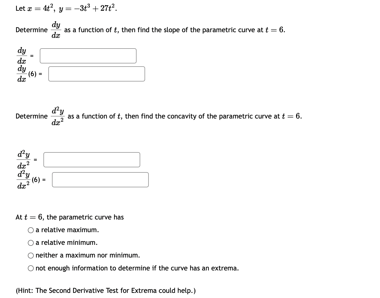 Solved Let x=4t2,y=−3t3+27t2. Determine dxdy as a function | Chegg.com