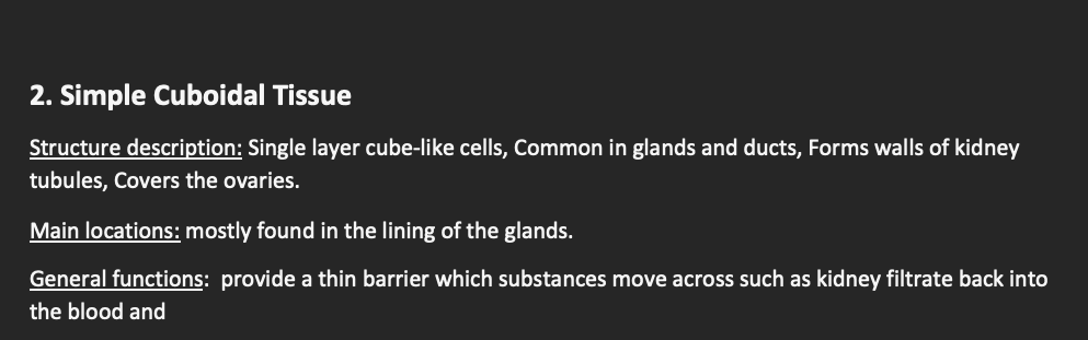 Solved 2. Simple Cuboidal Tissue Structure description: | Chegg.com