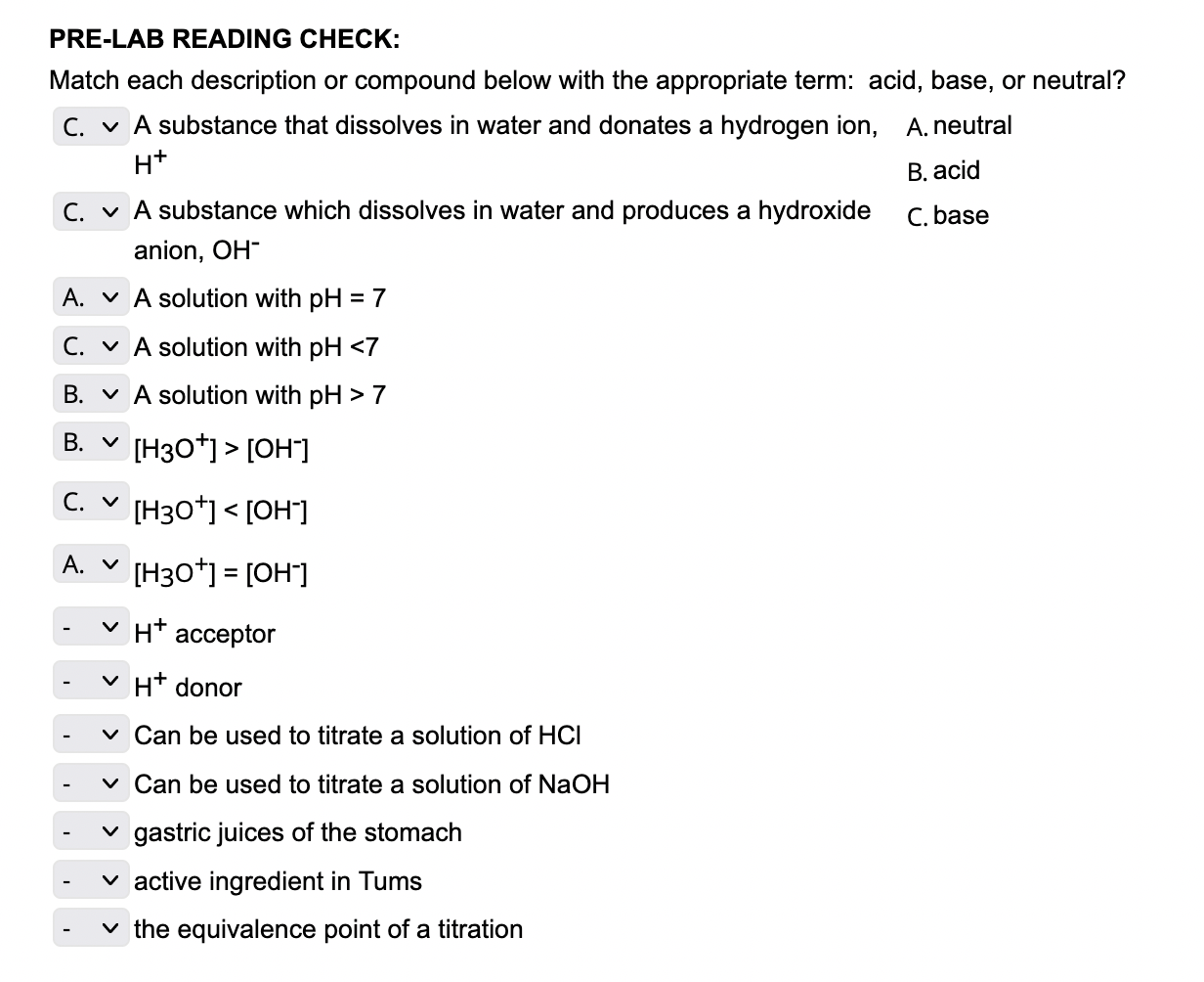 Solved PRE-LAB READING CHECK: Match each description or | Chegg.com