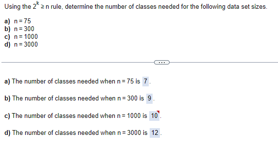 Solved Using the 2k≥n rule, determine the number of classes | Chegg.com
