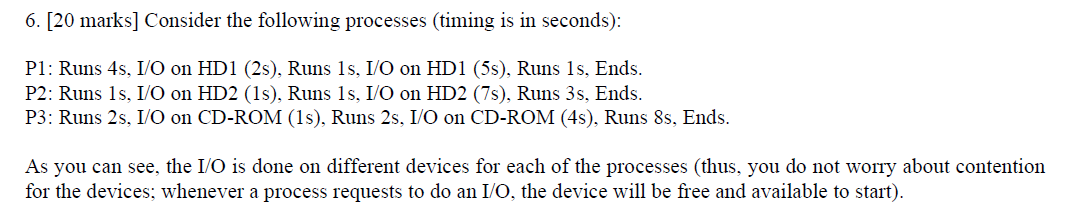 Solved 6. [20 marks] Consider the following processes | Chegg.com