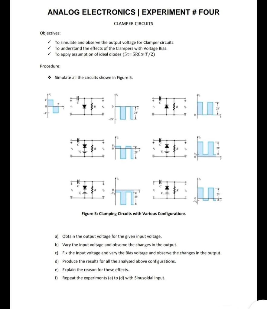 ANALOG ELECTRONICS | EXPERIMENT # FOUR CLAMPER | Chegg.com