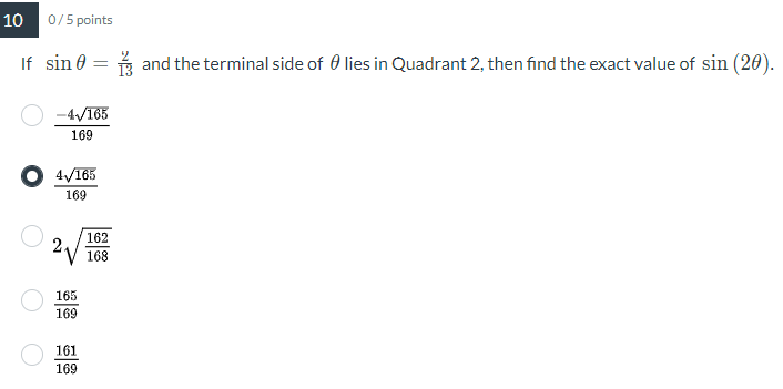 Solved If sinθ=132 and the terminal side of θ lies in | Chegg.com