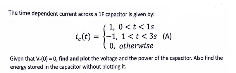Solved The time dependent current across a 1 F capacitor is | Chegg.com