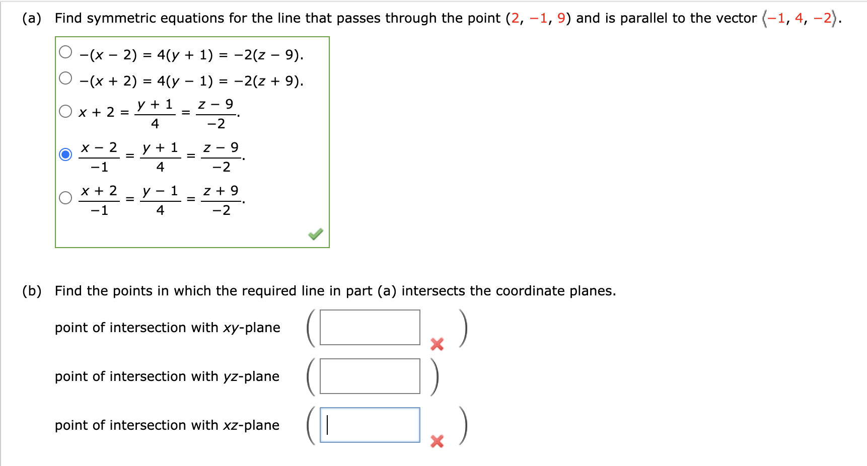 Solved (a) Find symmetric equations for the line that passes | Chegg.com