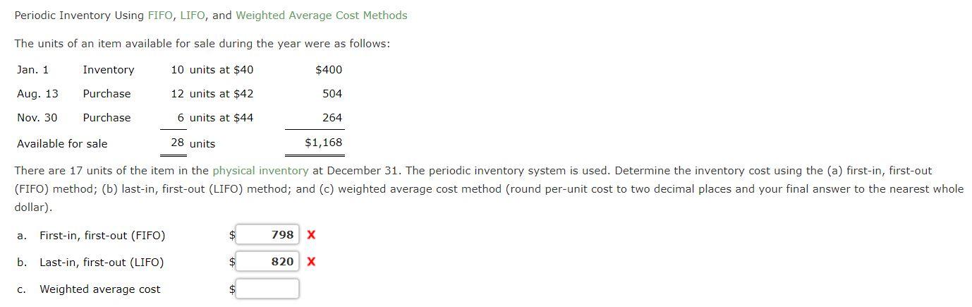 Solved Periodic Inventory Using FIFO, LIFO, and Weighted | Chegg.com