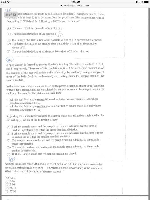 Solved A very large population has mean mu and standard | Chegg.com