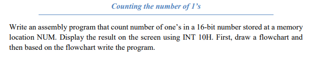 Write an assembly program that count number of one’s | Chegg.com