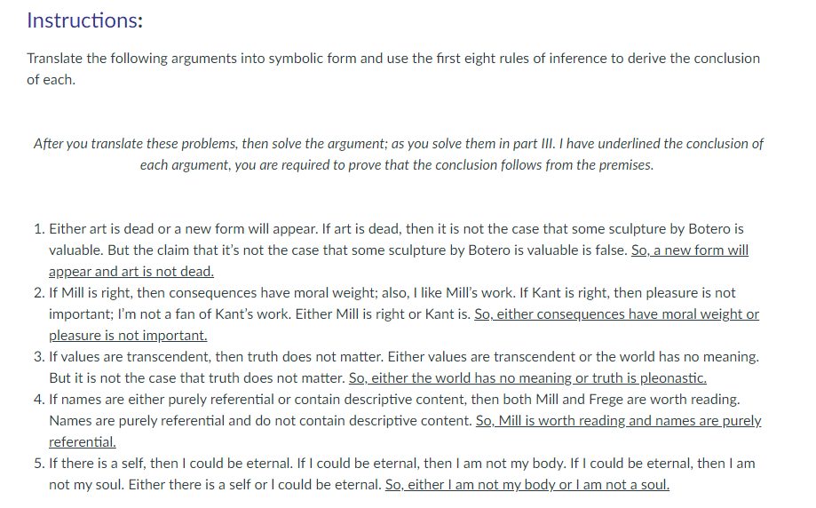 Solved Instructions: Translate the following arguments into | Chegg.com