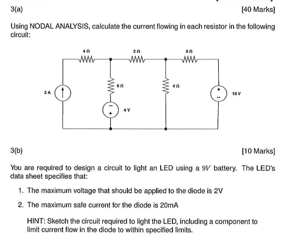 Solved 3(a) [40 Marks] Using NODAL ANALYSIS, calculate the | Chegg.com