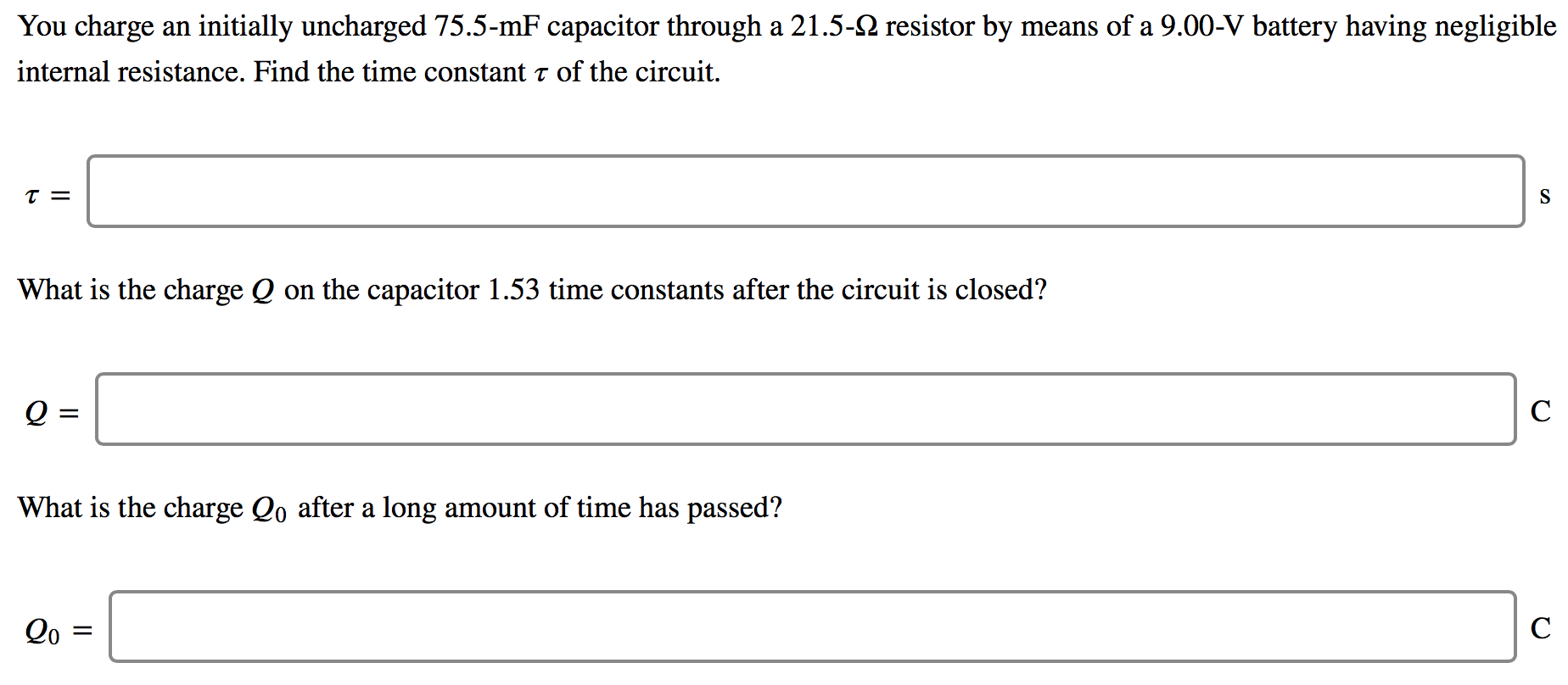 Solved You charge an initially uncharged 75.5-mF capacitor | Chegg.com