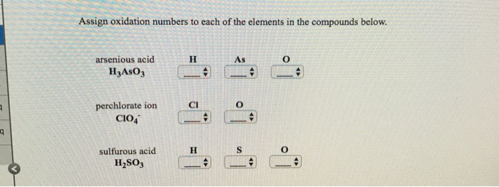 Solved Assign oxidation numbers to each of the elements in | Chegg.com
