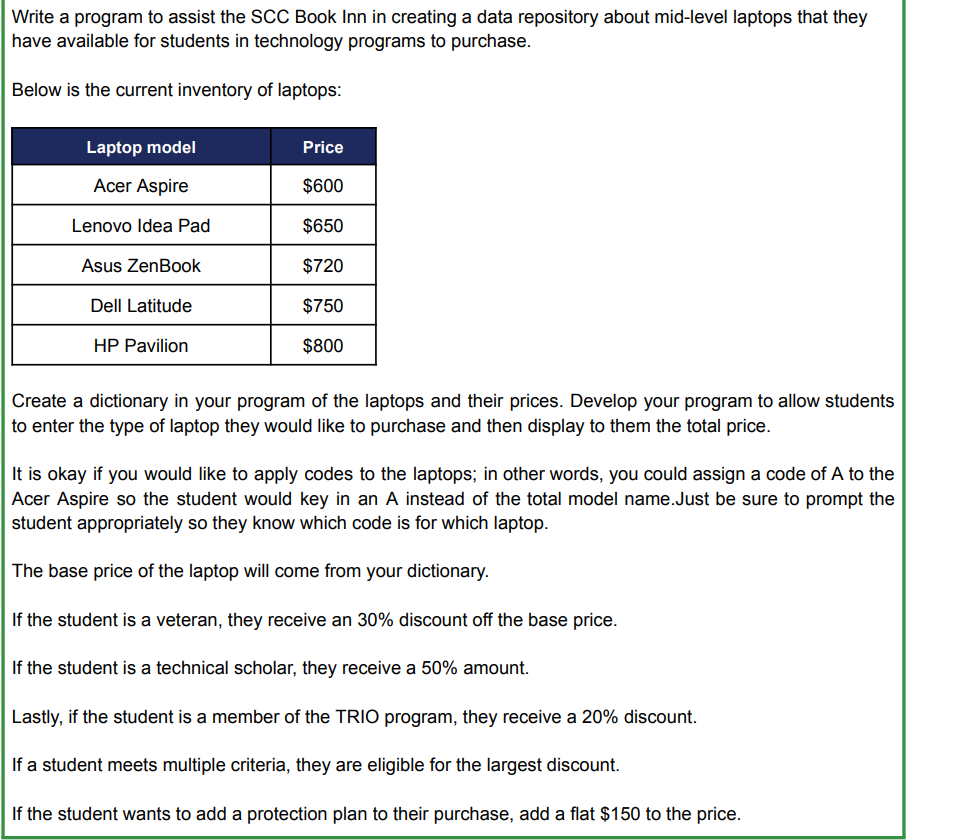 Solved Write a program to assist the SCC Book Inn in | Chegg.com