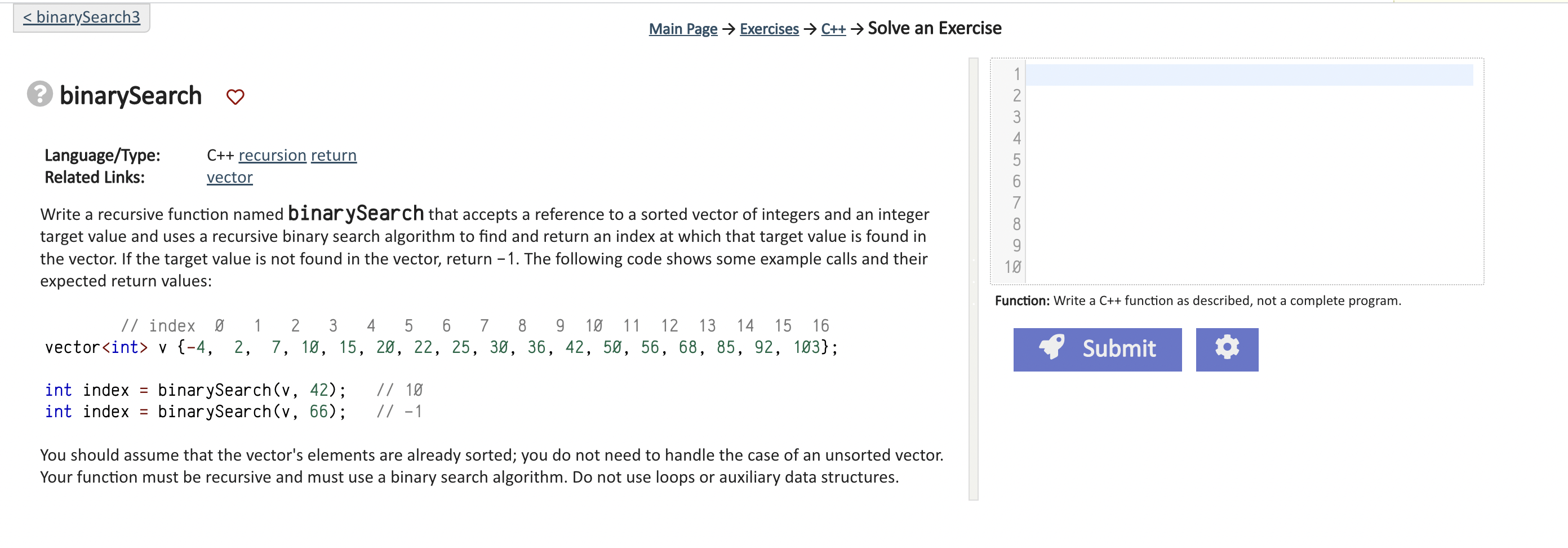 Solved Language/Type: C++ binary search searching Related | Chegg.com