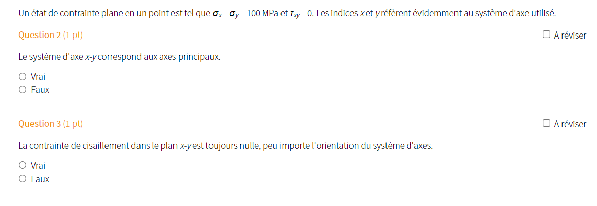 Solved Un état de contrainte plane en un point est tel que | Chegg.com