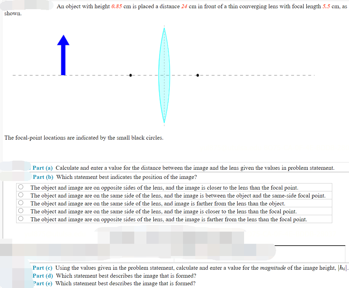 Solved An object with height 0.85 cm is placed a distance 24 | Chegg.com