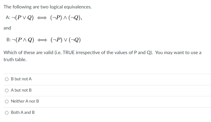 Solved The following are two logical equivalences. A:-(PVQ) | Chegg.com