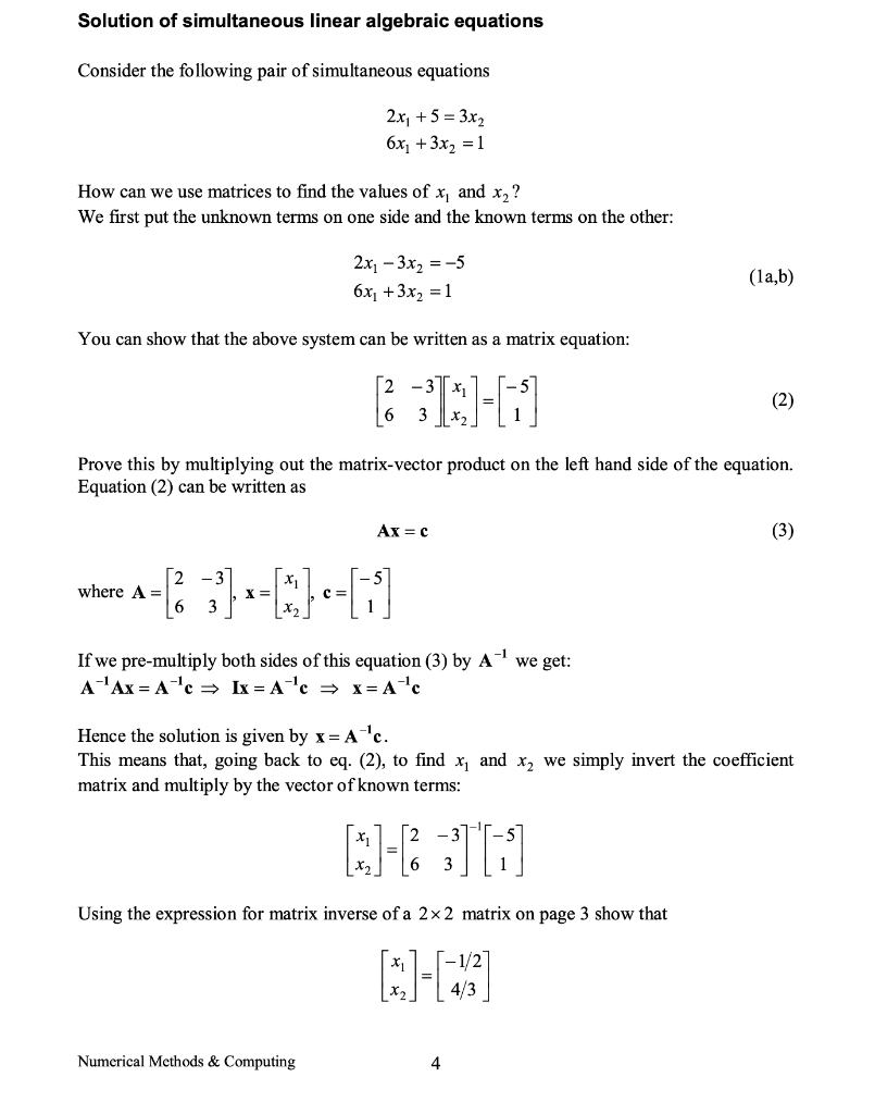 Solved Solution of simultaneous linear algebraic equations | Chegg.com