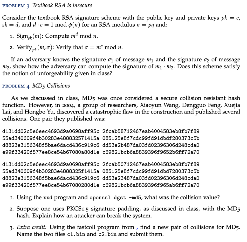 Problem 3 Textbook Rsa Is Insecure Consider The 