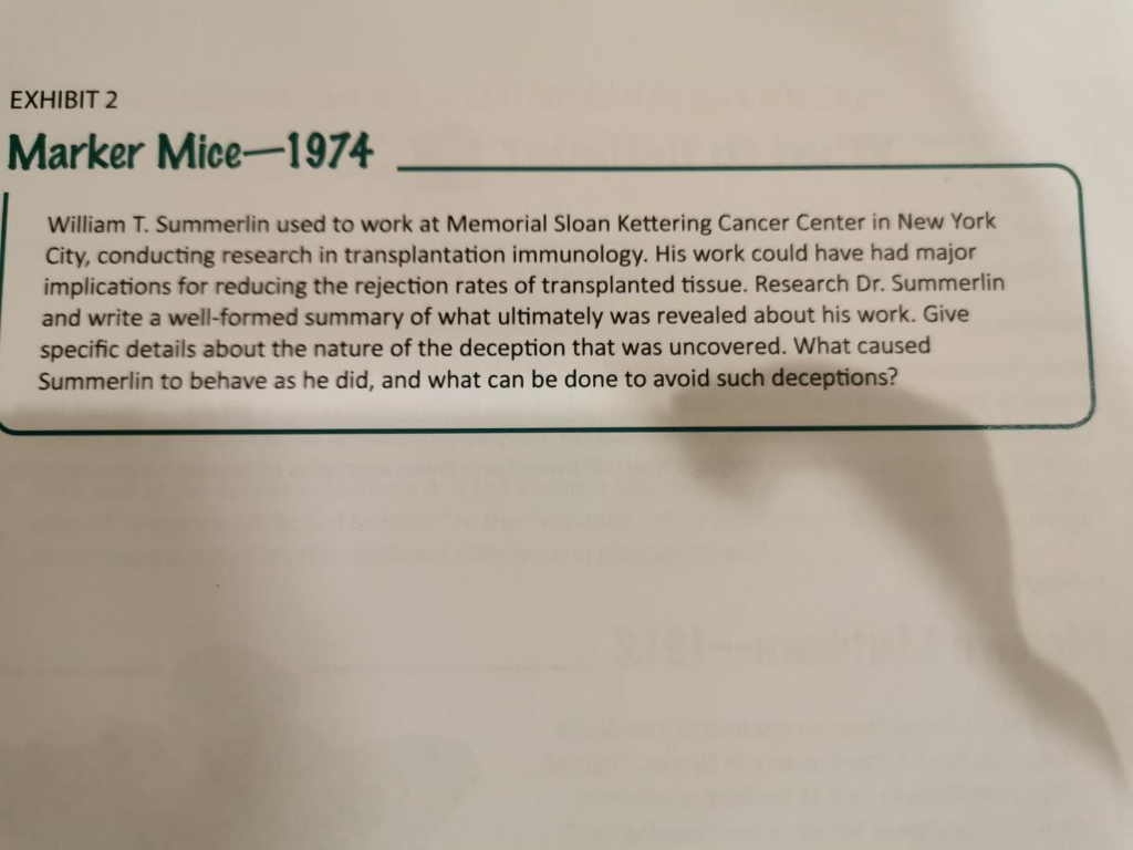 Solved EXHIBIT 2 Marker Mice-1974 William T. Summerlin used | Chegg.com