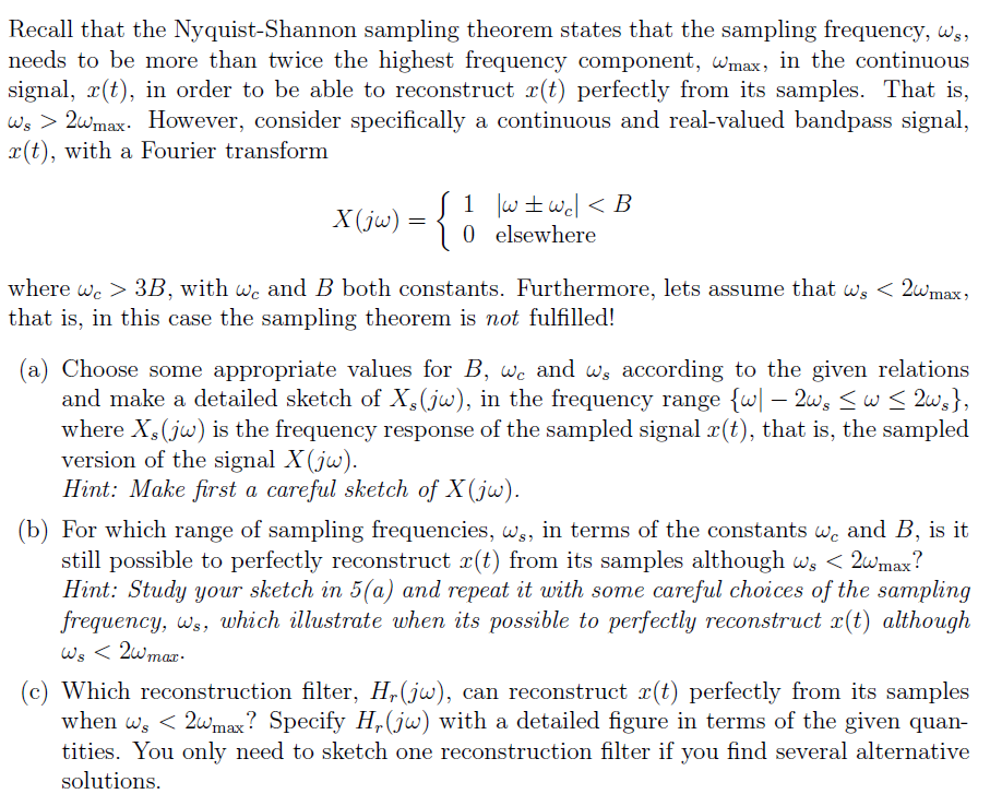 Recall that the Nyquist-Shannon sampling theorem | Chegg.com
