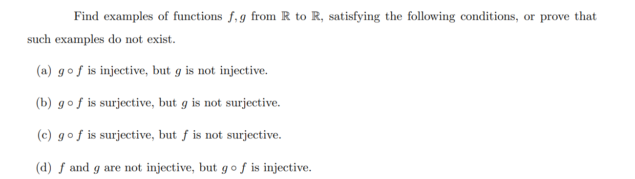 Solved Find examples of functions f,g from R to R, | Chegg.com