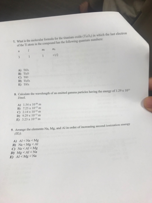 Solved 7. What is the molecular formula for the titanium | Chegg.com