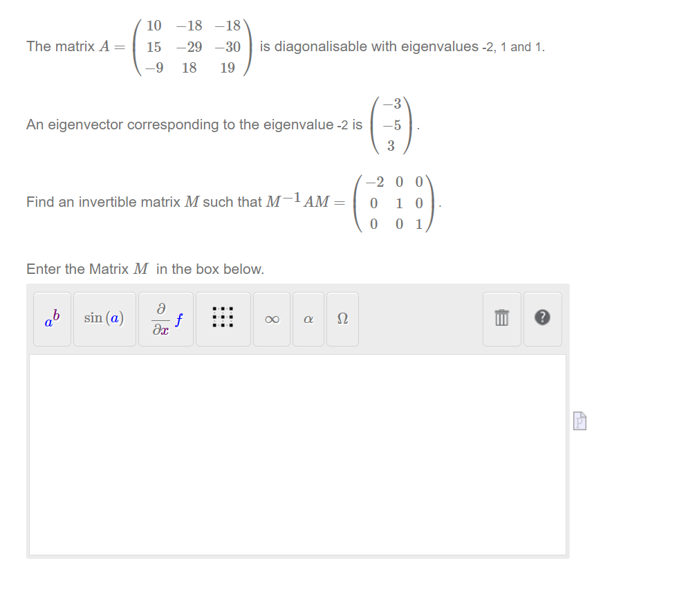 Solved The matrix A=⎝⎛1015−9−18−2918−18−3019⎠⎞ is | Chegg.com