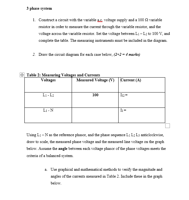 Solved 3 phase system 1. Construct a circuit with the | Chegg.com
