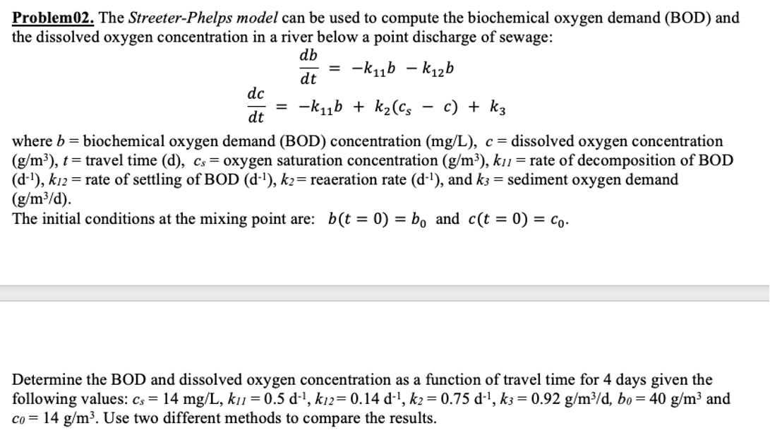 Solved Problem02. The Streeter-Phelps model can be used to | Chegg.com