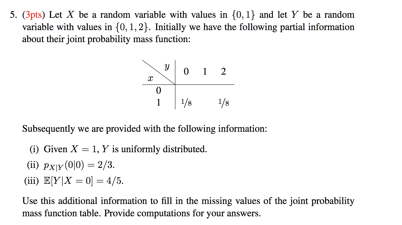 Solved 5. (3pts) Let X be a random variable with values in | Chegg.com