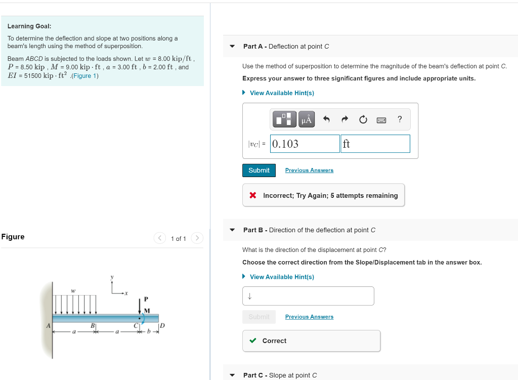 Solved Part A - Deflection at point C Learning Goal: To | Chegg.com