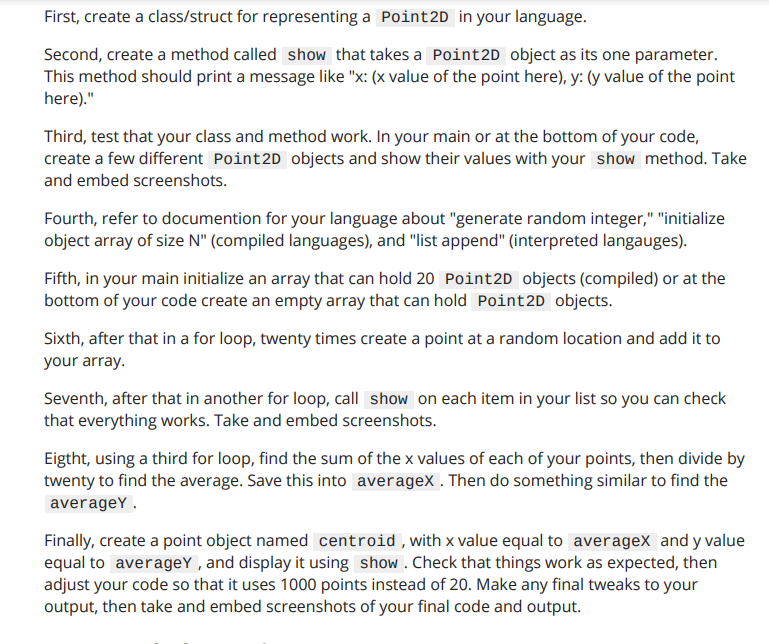 Solved First, create a class/struct for representing a | Chegg.com