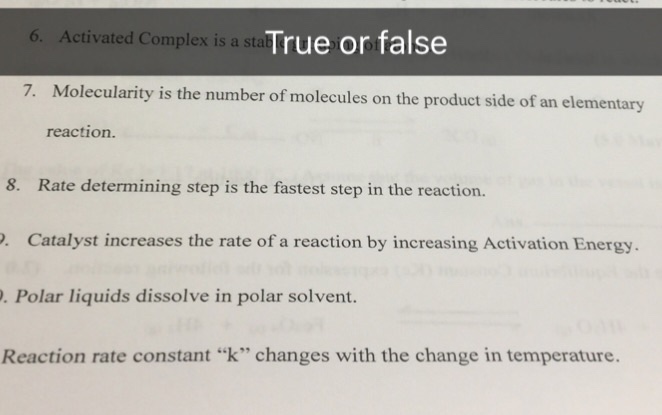 Solved Activated Complex is a stable Molecularity is the | Chegg.com